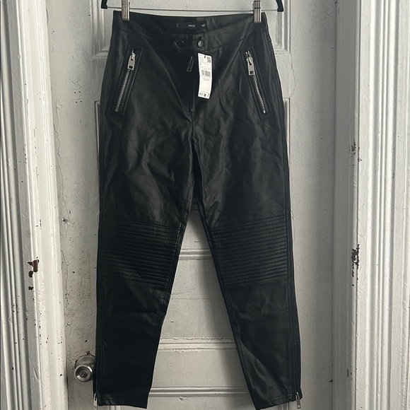 Mango | Pants & Jumpsuits | Nwt Mango Black Leather Pants With Ribbed ...